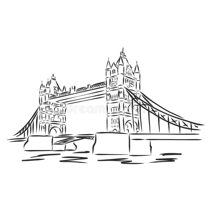 Tower Bridge Hand Draw Sketch Illustration, London Landmarks Stock ...