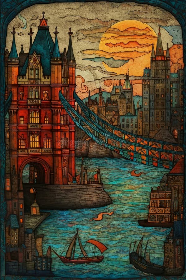 Tower Bridge in London Art Work Painting Generative AI Stock ...