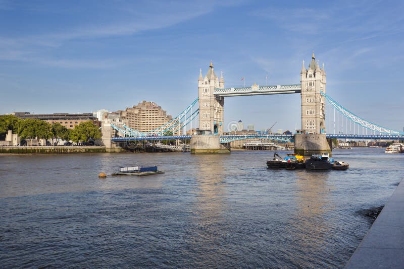 Tower Bridge in London with Blue Sky Stock Photo - Image of sunny ...