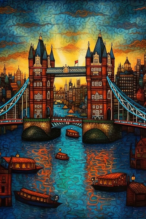 Tower Bridge in London Colorful Art Work Generative AI Stock ...