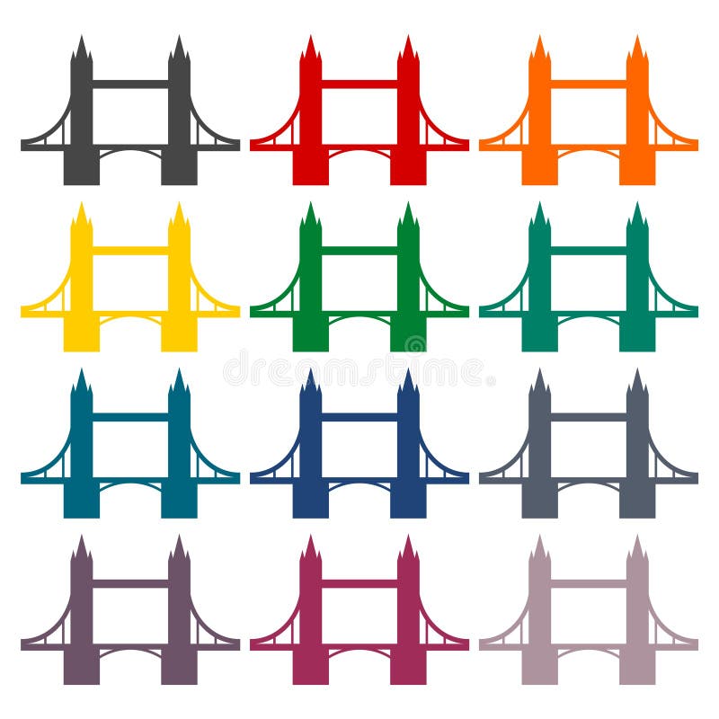 Tower Bridge, London Icons Set Stock Vector - Illustration of isolated ...