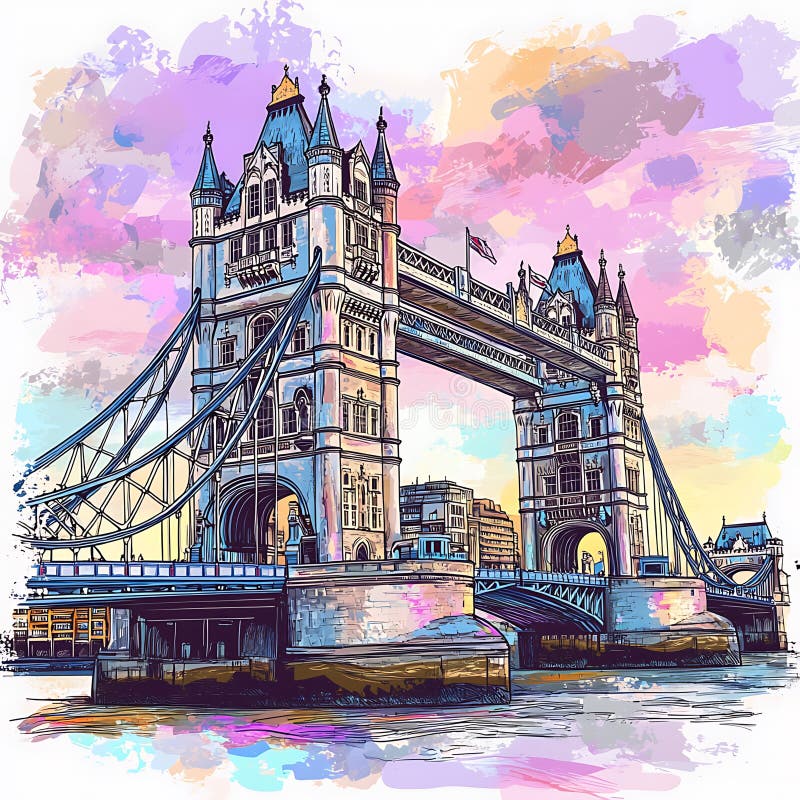 Tower Bridge London Sunset Sketch Stock Illustration - Illustration of ...