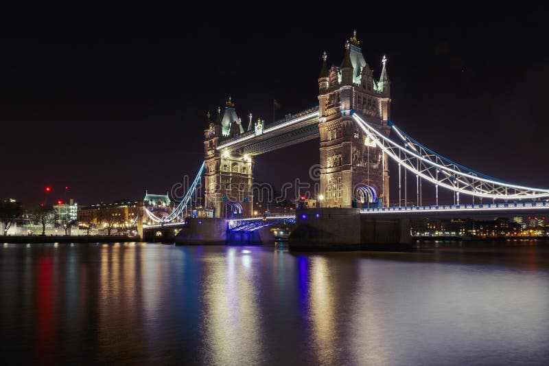 Tower Bridge in London, UK at Night Time Stock Image - Image of ...