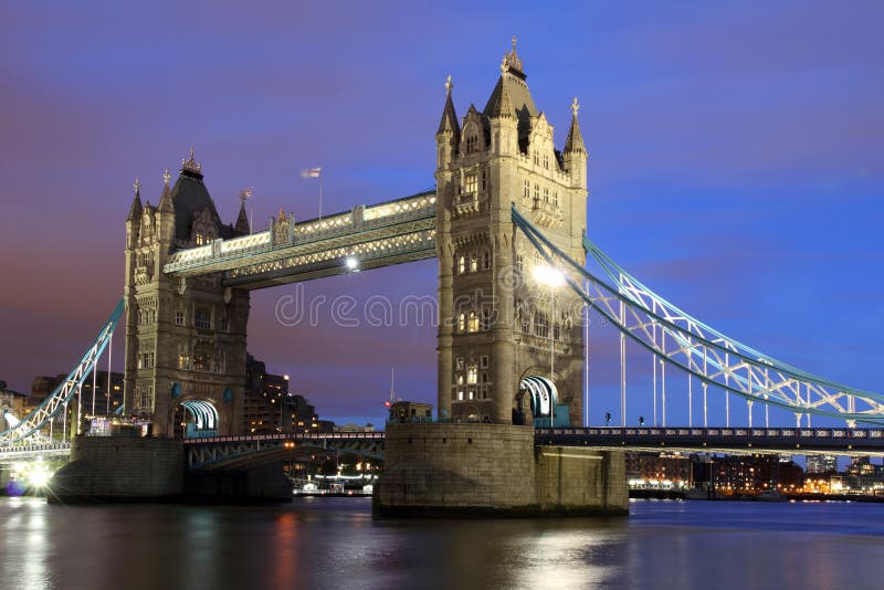 The Illuminated Tower and the Tower Bridge of London by Night Stock ...