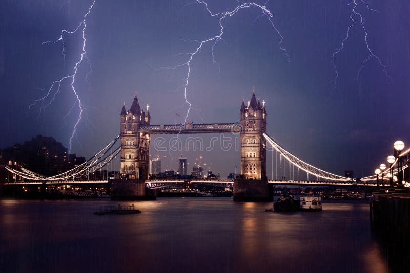 Tower Bridge by Night in Bad Weather Stock Image - Image of business ...