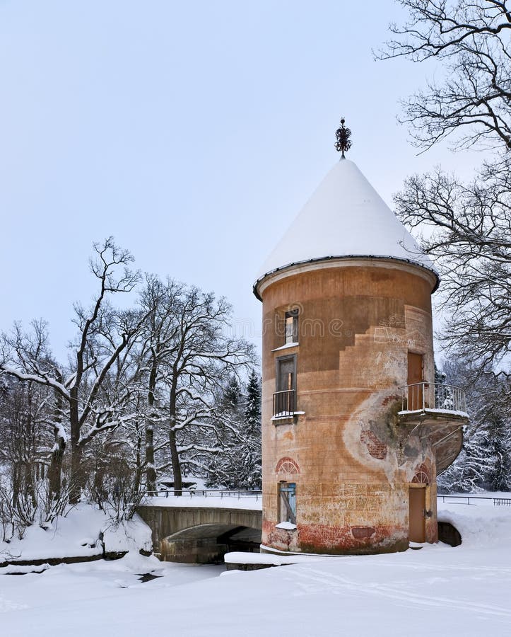 Tower and Bridge Over Frozen River Vertical Stock Photo - Image of cold ...