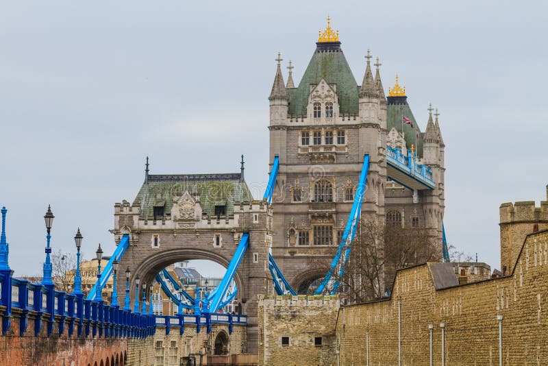 Tower Bridge Side View on Rainy Day, London Stock Photo - Image of ...