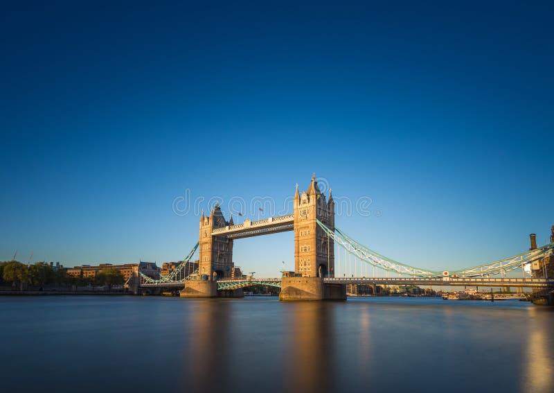 Tower Bridge in the Sunset with Clear Blue Sky, London, UK Stock Photo ...