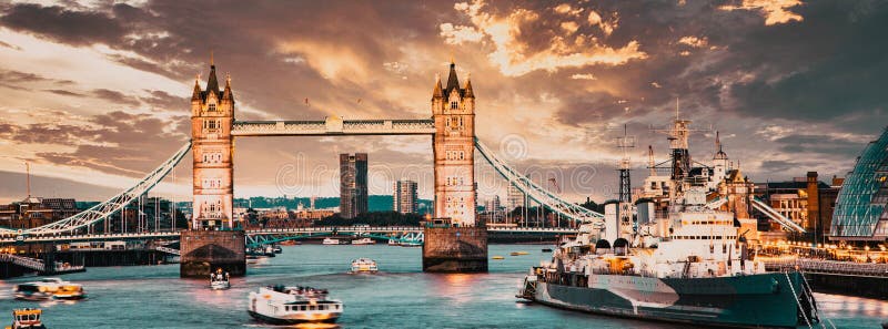 Tower Bridge at Sunset London, UK Stock Photo - Image of london, clouds ...