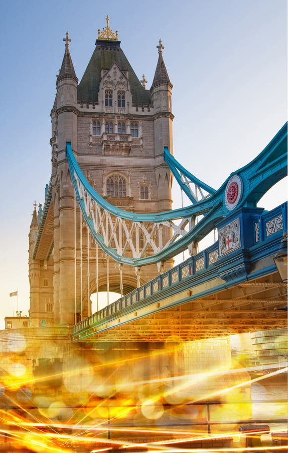 Tower Bridge with Traffic Lights Stock Photo - Image of cityscape ...