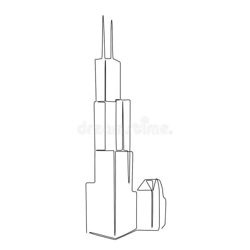 Tower Building Continuous Single Line Drawing. Simple Hand Drawn ...