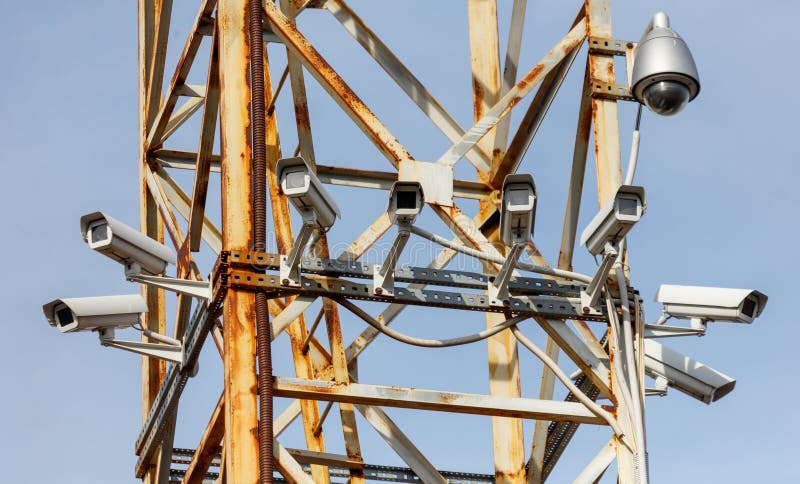 A Tower with a Bunch of Cameras on it Stock Photo - Image of ...