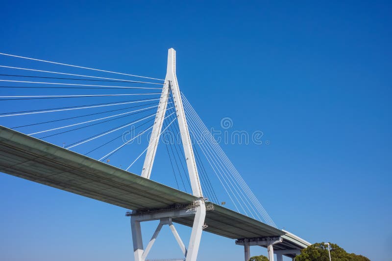 Tower, Cables and Deck of Tempozan Bridge. Stock Image - Image of cable ...