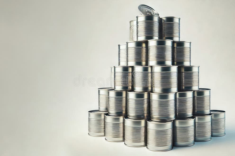 Tower of Cans. Space for Text. Stock Photo - Image of minimalism ...