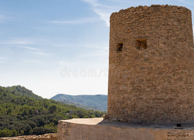 Tower in the Castle of Capdepera Stock Image - Image of fortress, blue ...