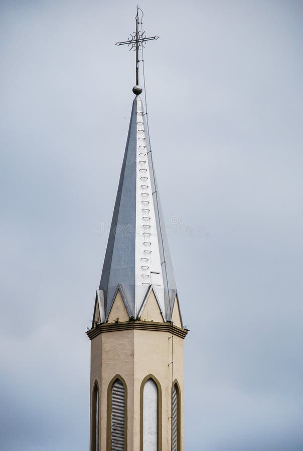 Tower of a Catholic Church in a Triangular Shape Stock Photo - Image of ...