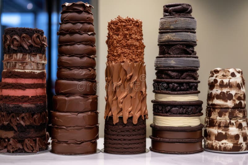 Tower of Chocolate Cakes, with Each Layer Showcasing a Different Flavor ...