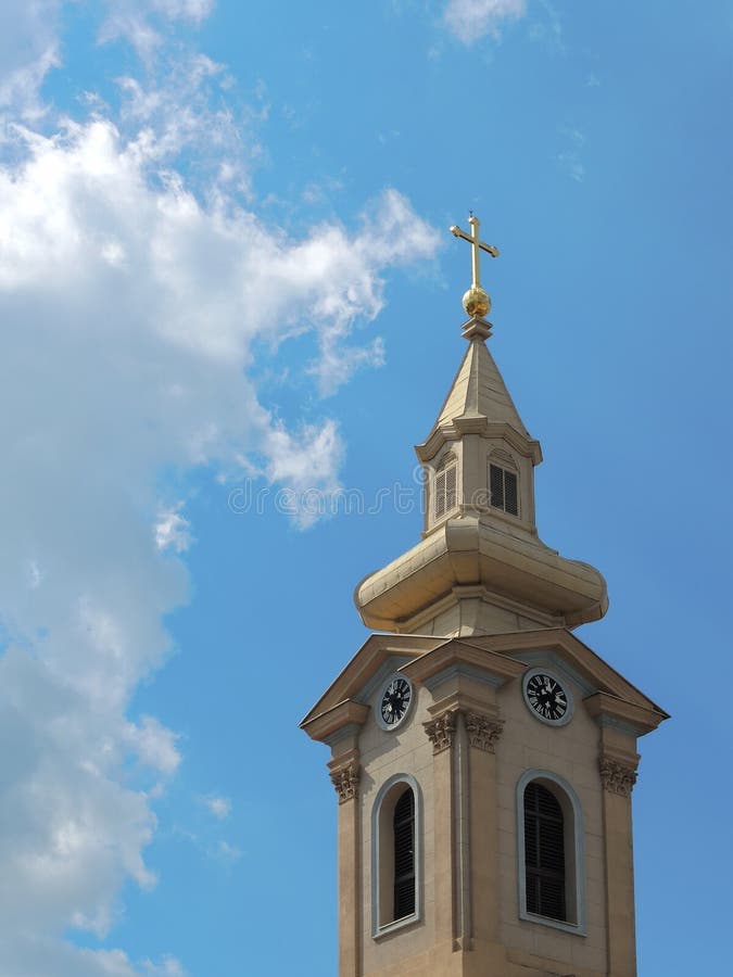 Tower of church with clock stock image. Image of clock - 73675275