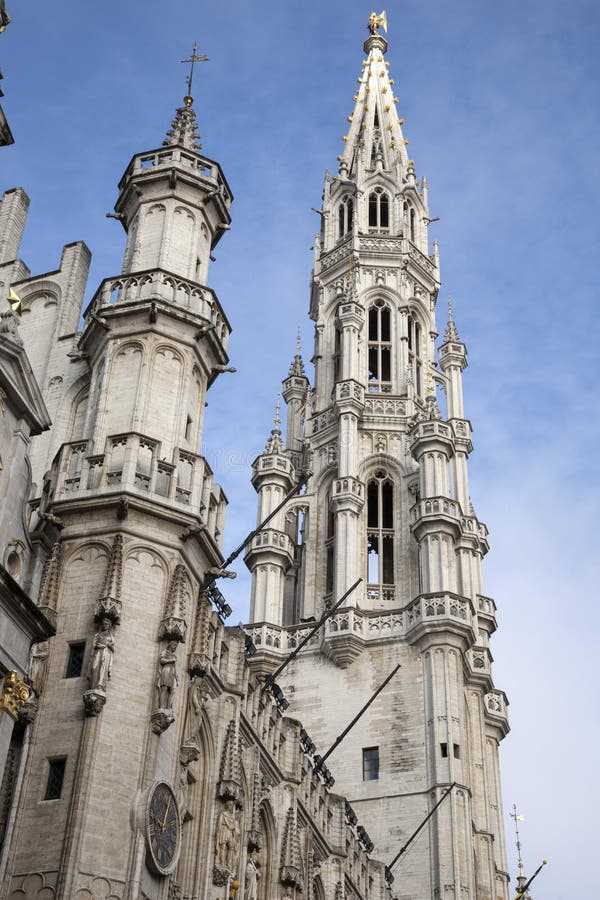 Tower of City Hall, Gran Place - Main Square, Brussels Stock Image ...