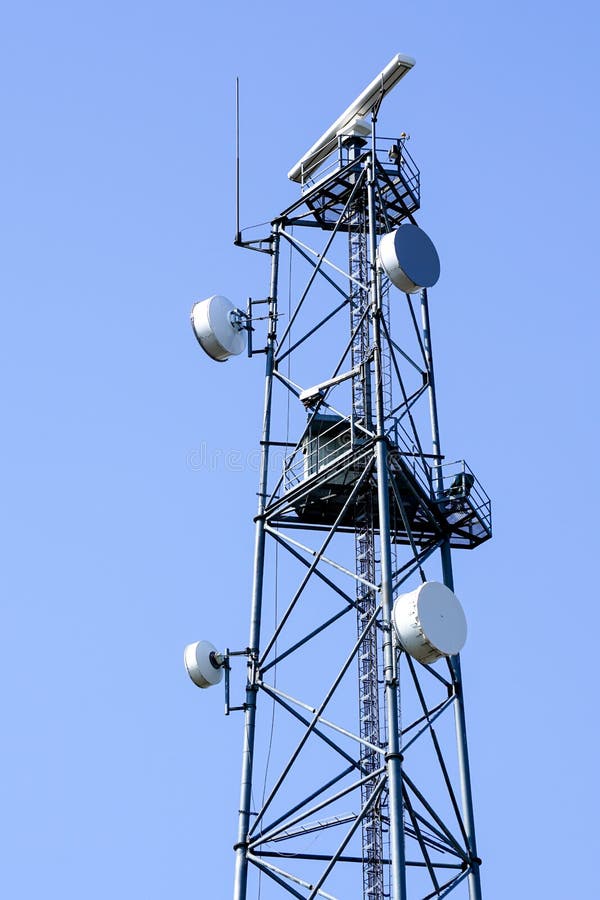 COASTAL SURVEILLANCE Radar System. Two Marine Radars on Tower Stock ...