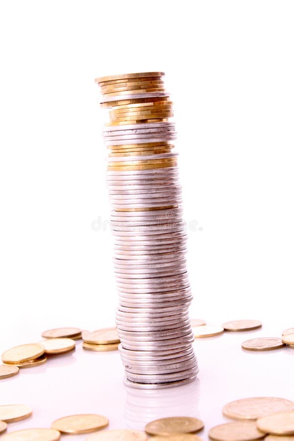 Tower with coins isolated stock photo. Image of isolated - 11323032