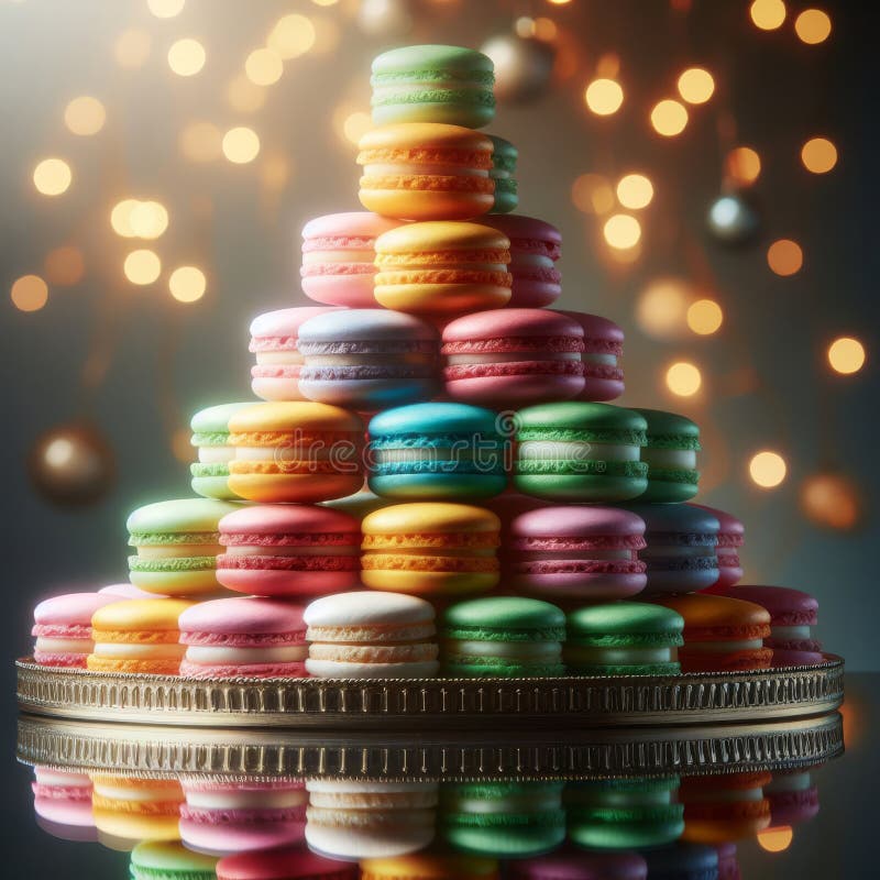 Tower of Colored Macaroons on a Reflective Surface Stock Illustration ...