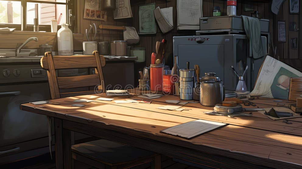 Tower Computer on Kitchen Table Stock Illustration - Illustration of ...