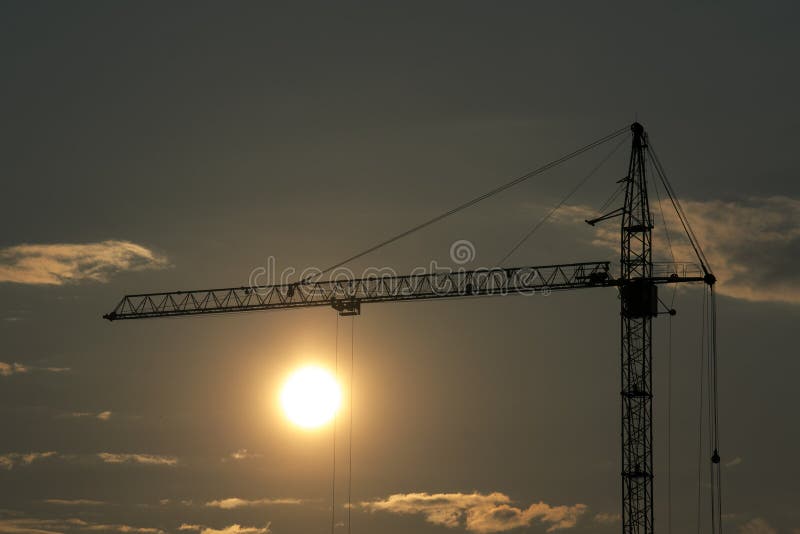 Tower Construction Crane at Sunset Background Stock Photo - Image of ...