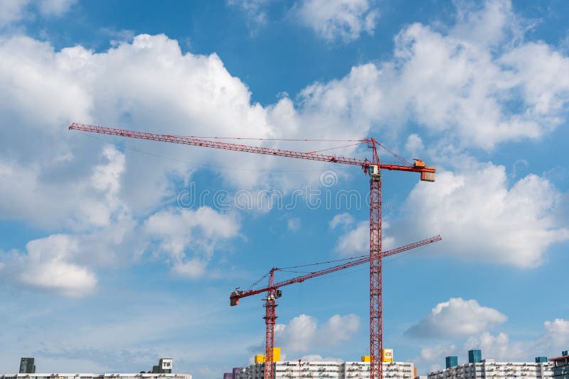 Tower Crain Construction Building in Blue Sky Stock Image - Image of ...