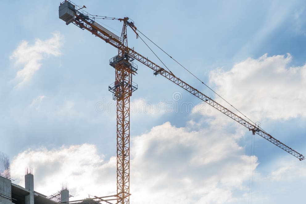 Tower Crain Construction Building in Blue Sky Stock Image - Image of ...