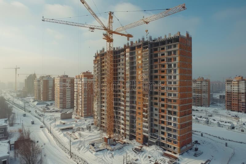 Tower Crane in Action Building Multi Storey Residential Complex Beneath ...