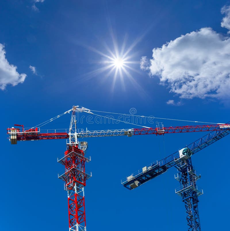 Tower Crane on Blue Cloudy Sky Background Stock Image - Image of ...