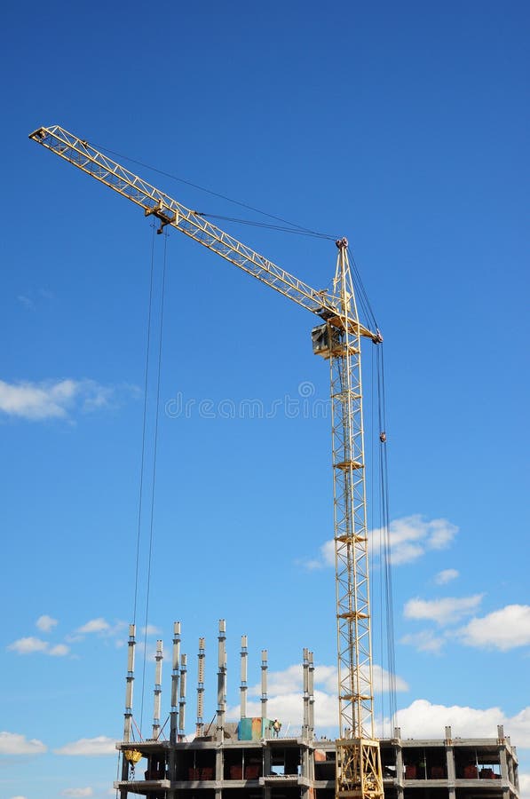 Tower Crane and Building Construction Site with Contractor on the Top ...