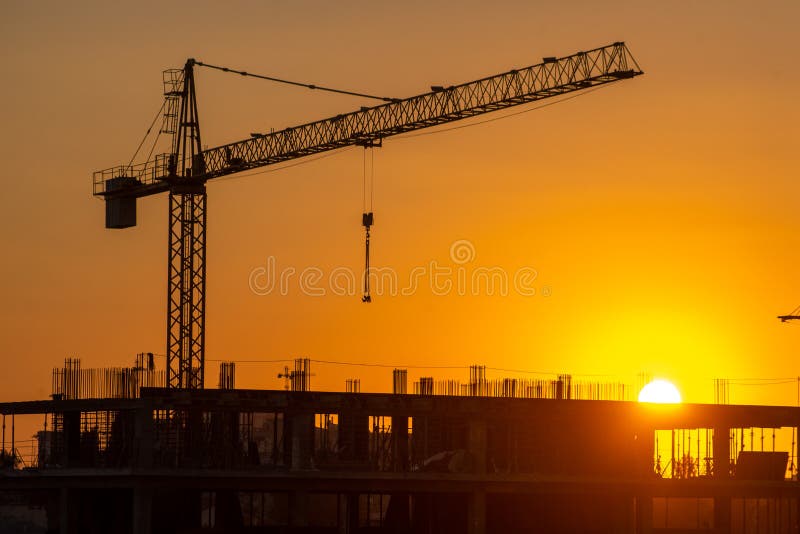 Tower Crane Building Construction on Sunset Background Stock Image ...