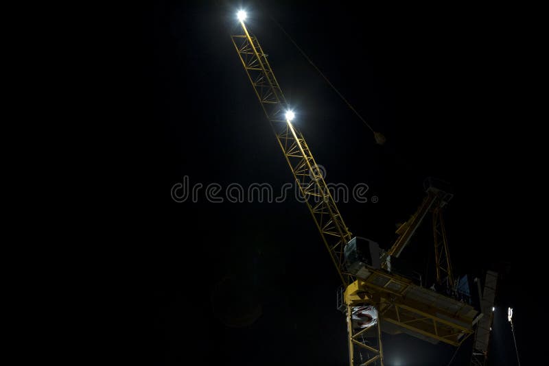 Tower Crane with Cabin at Night Stock Image - Image of working, rope ...