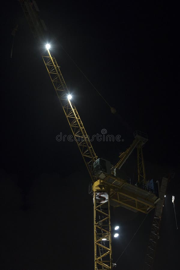 Tower Crane with Cabin at Night Vertical Stock Image - Image of ...