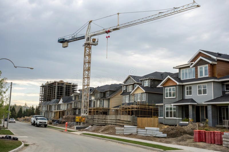 Tower Crane on Construction Site with Multi-storey Buildings Stock Illustration - Illustration ...