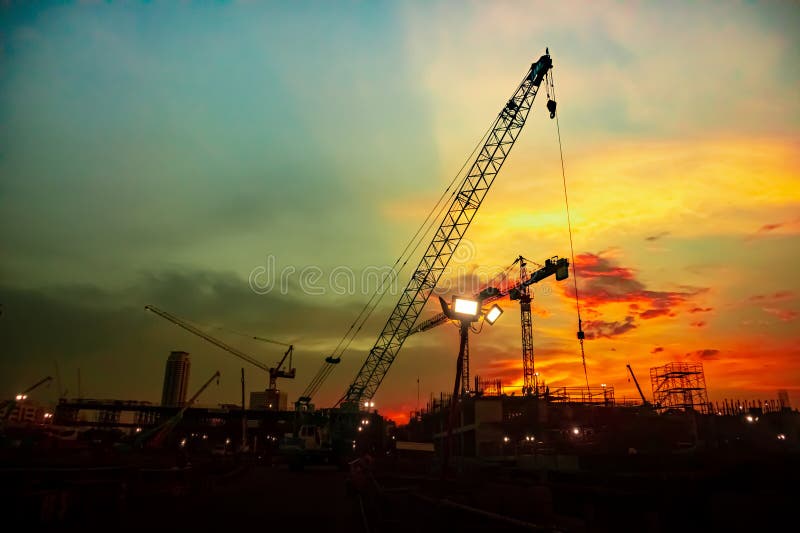 About the Tower Crane at a Construction Site when Sunset and Colour ...