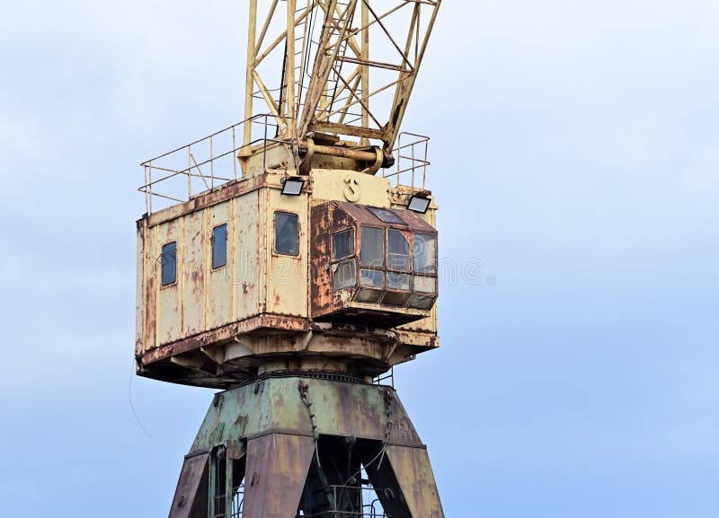 Tower Crane Engine Room with Control Cabin. Rusty Walls of an Abandoned ...
