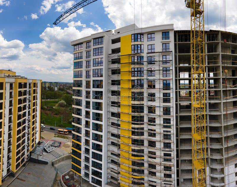 Tower Crane at High Concrete Residential Building Under Construction ...