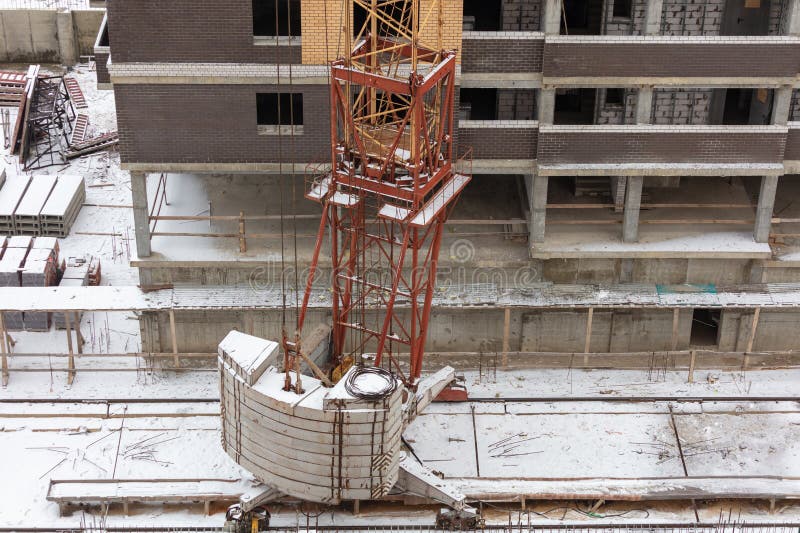 Tower Crane on Rails at a Construction Site in Winter Stock Photo ...
