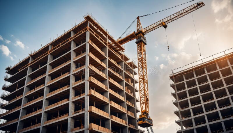 High-rise Building Construction with Tower Crane Stock Photo - Image of ...