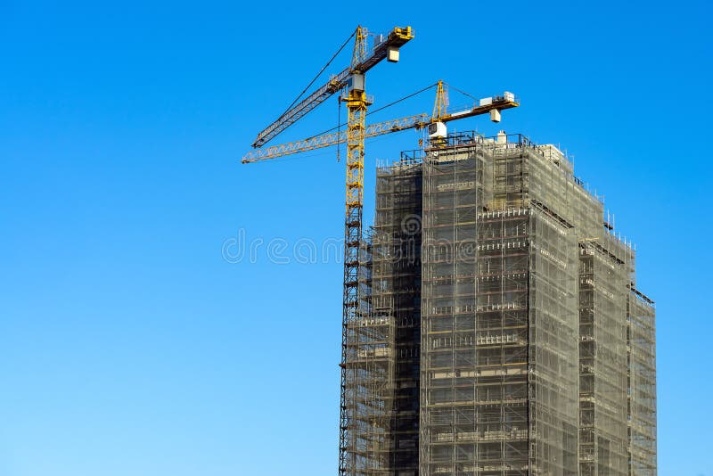 Tower Crane Scaffolding Construction High-rise Building Blue Sky Stock ...