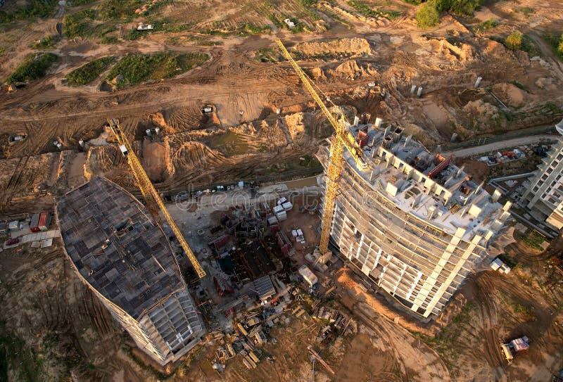 Tower Crane Working at Large Construction Site. Top View of the the ...