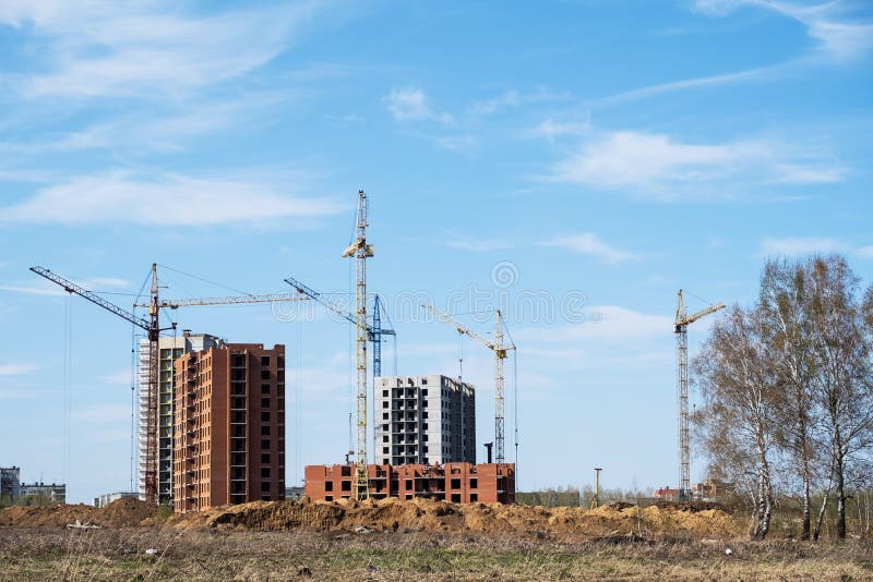 Tower Cranes Construction Site with Buildings Under Construction on ...