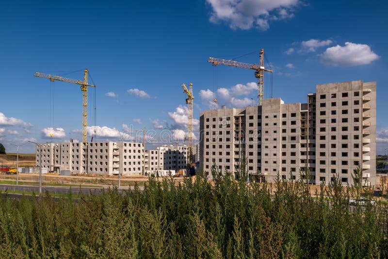 Tower Cranes on Construction Site, Providing Housing for Low-income ...