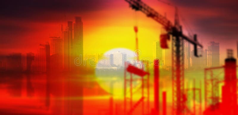 Tower Cranes at Construction Site with Sun Stock Photo - Image of ...
