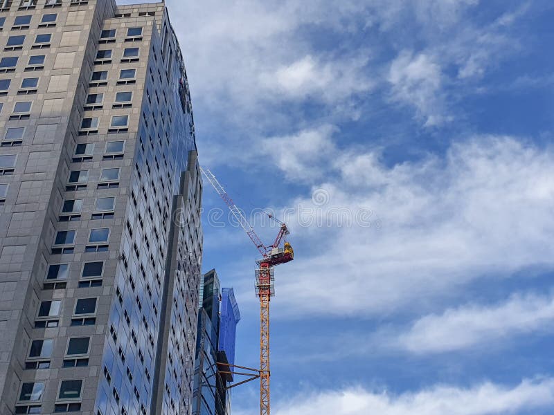 Tower Cranes in High-Rise Office Building Stock Photo - Image of ...