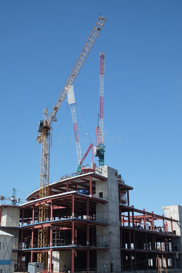 Tower Cranes on Industrial Building Construction Stock Photo - Image of ...