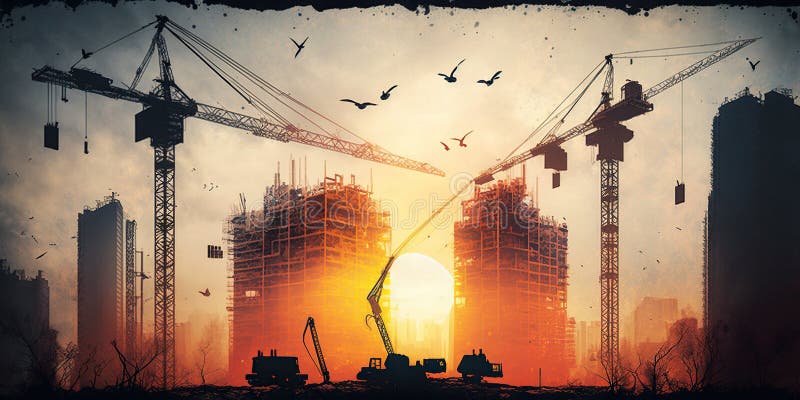 Tower Cranes at a Large Construction Site Cityscapes, Created with ...